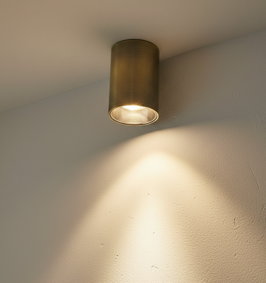 AL114 Antique Brass Finish LED Round Surface Light – The Black Steel