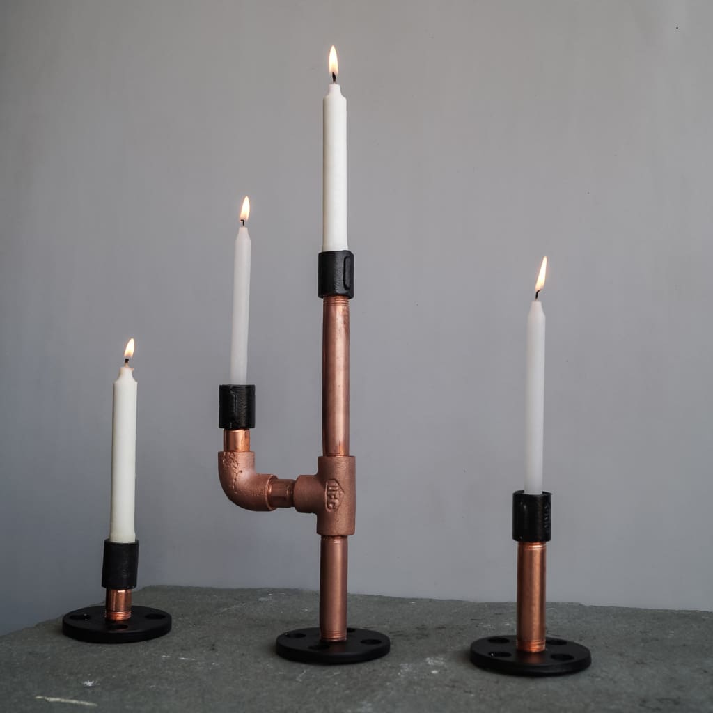 TPF111 Copper Black Industrial Pipe Candle holder Set – The Black Steel
